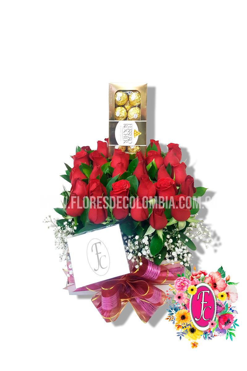 Caja 24 Rosas Ferrero Rocher Flores De Colombia
